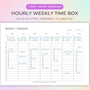 Weekly Timebox Planner, Fillable Printable PDF, Hourly Weekly Time ...