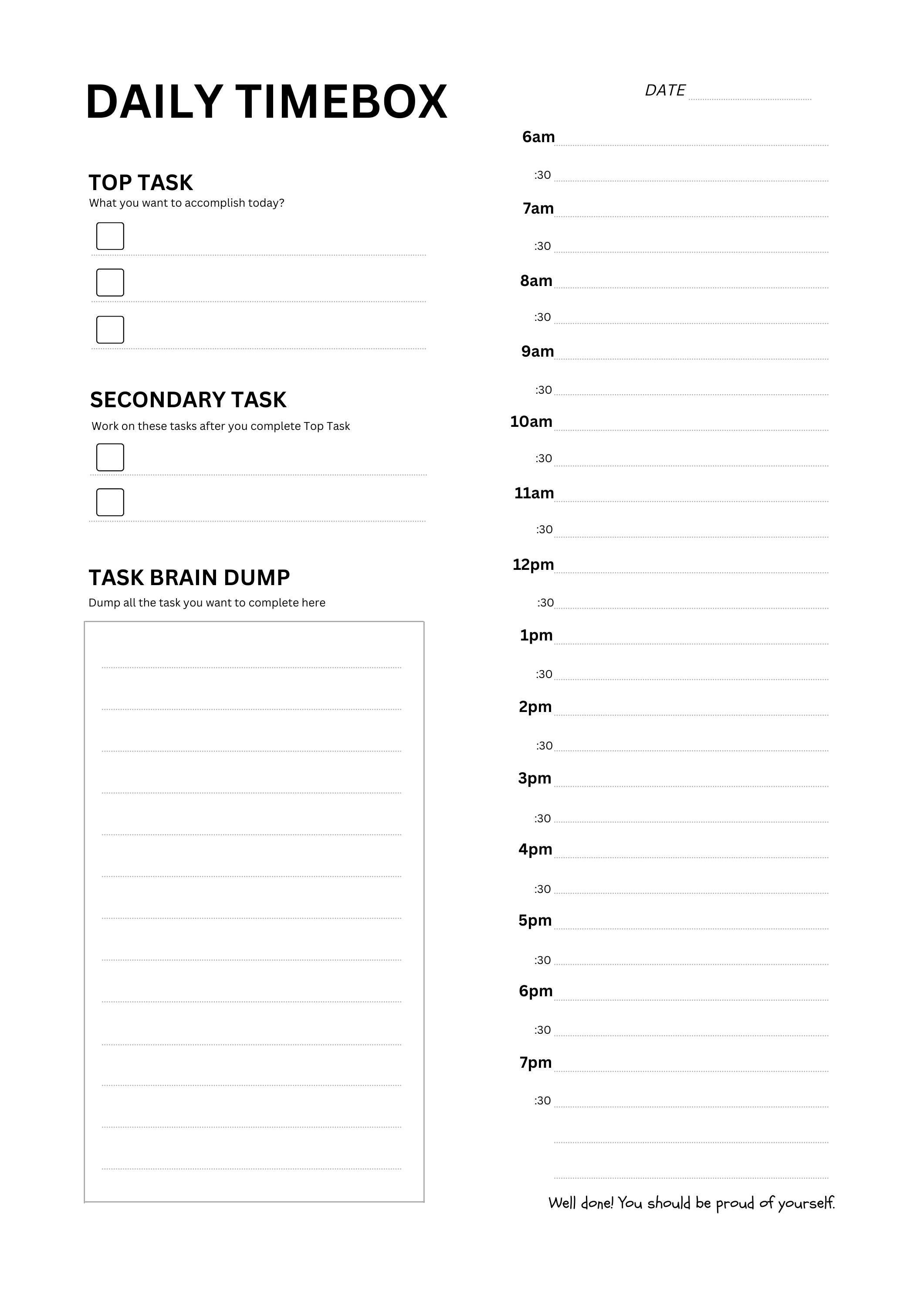 Daily Timebox Planner Fillable Printable PDF Time Block - Etsy UK