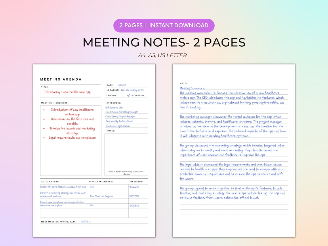 Efficient Meeting Notes Template: Streamline Your Business Meetings ...
