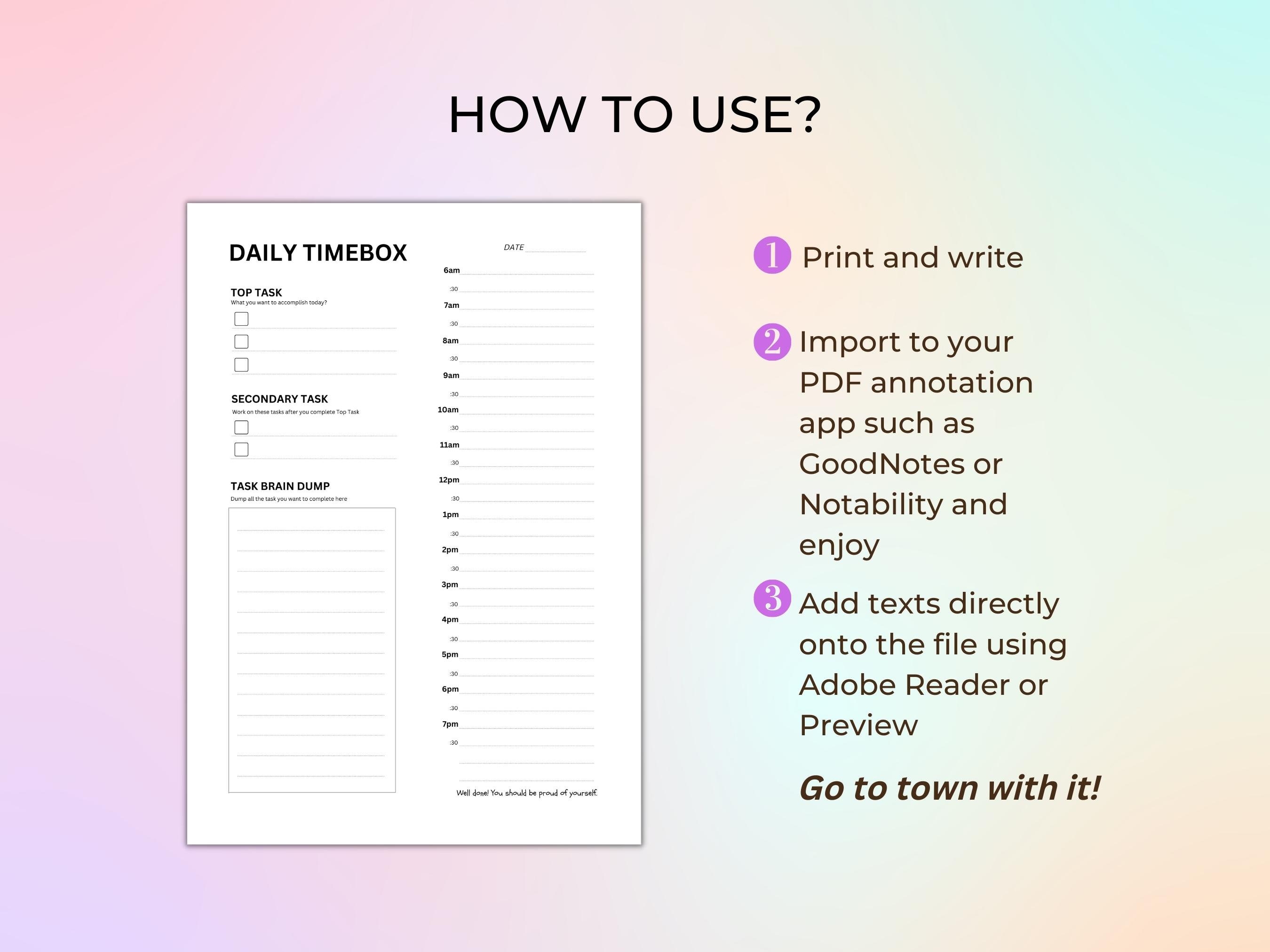 Daily Timebox Planner Fillable Printable PDF Time Block - Etsy Australia