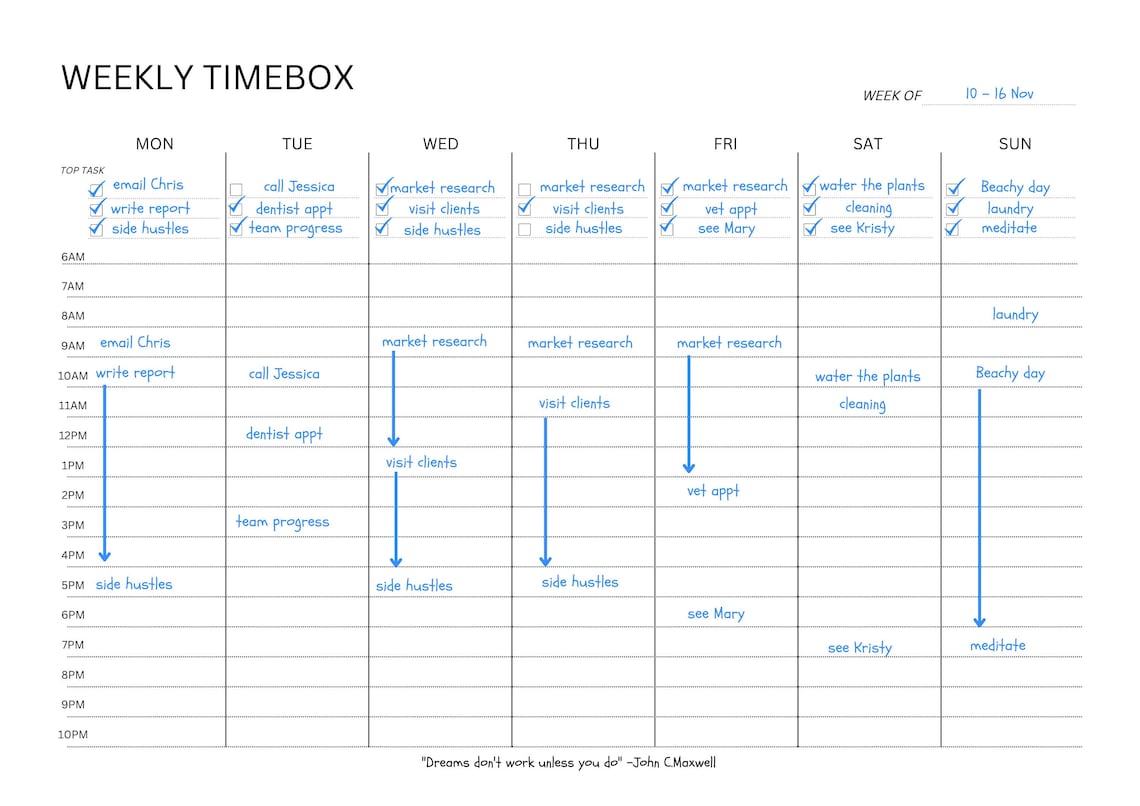 Weekly Timebox Planner Fillable Printable PDF Hourly - Etsy