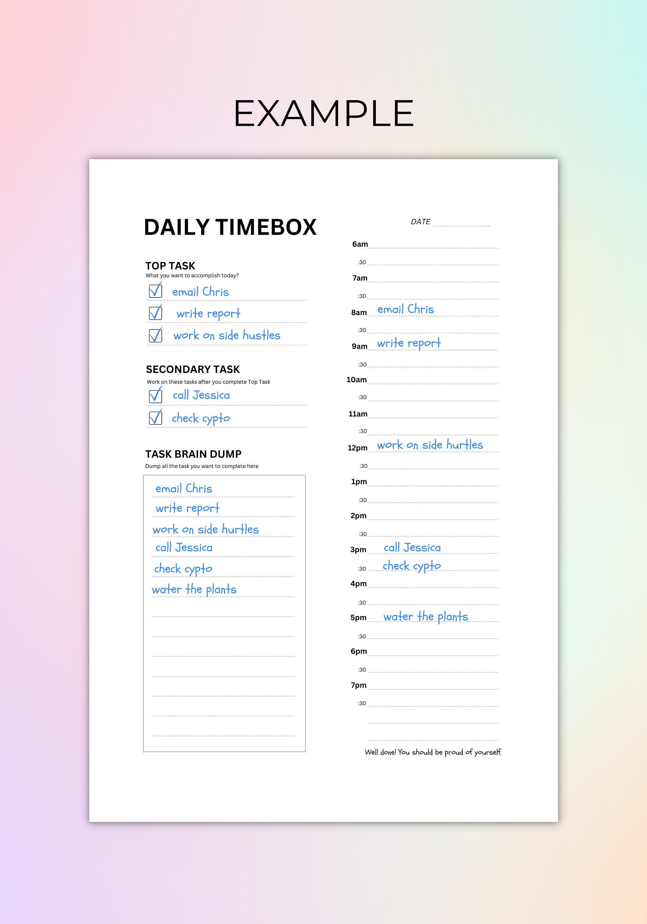 Daily Timebox Planner Fillable Printable PDF Time Block - Etsy Canada