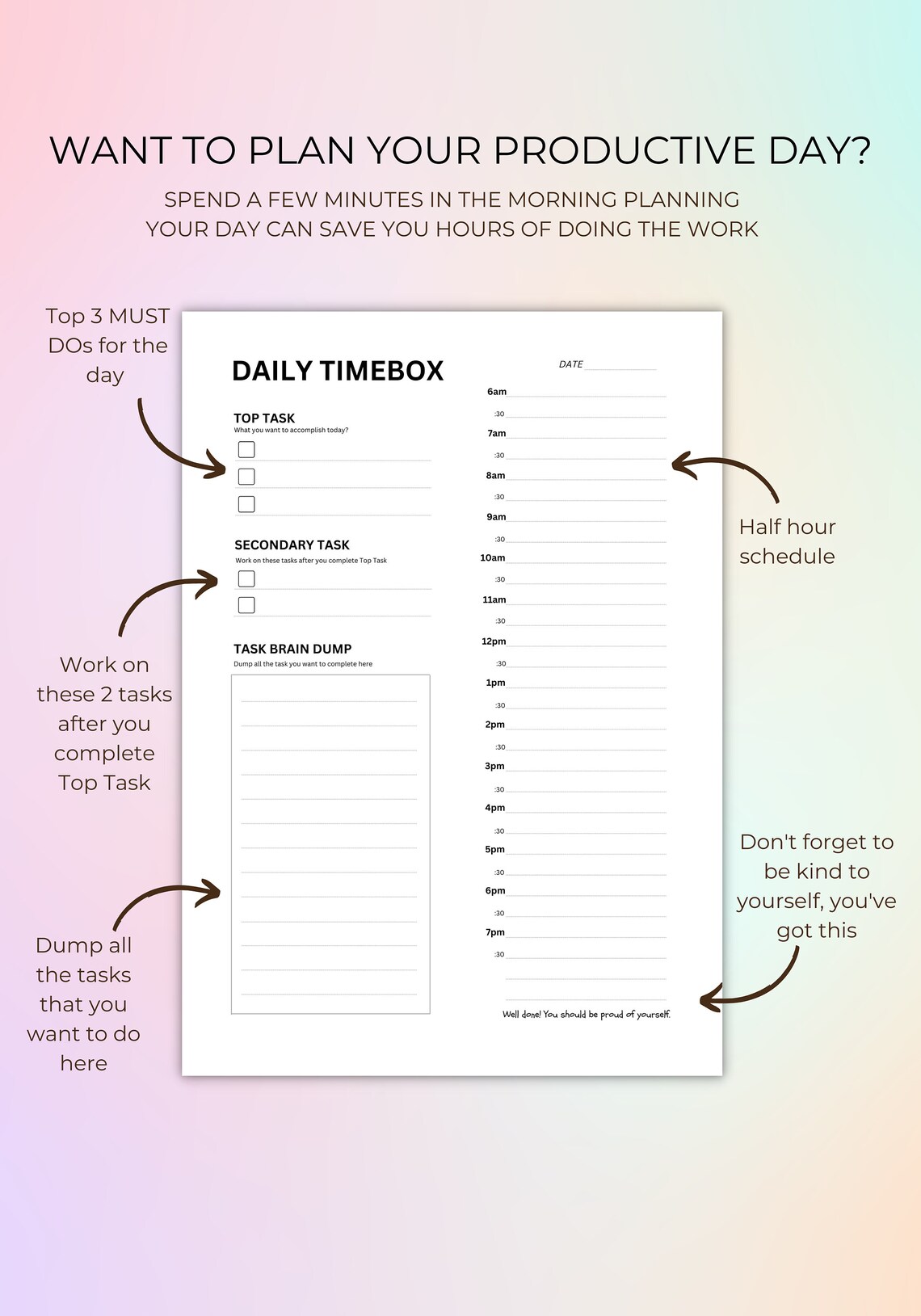 Daily Timebox Planner Fillable Printable PDF Time Block - Etsy Canada