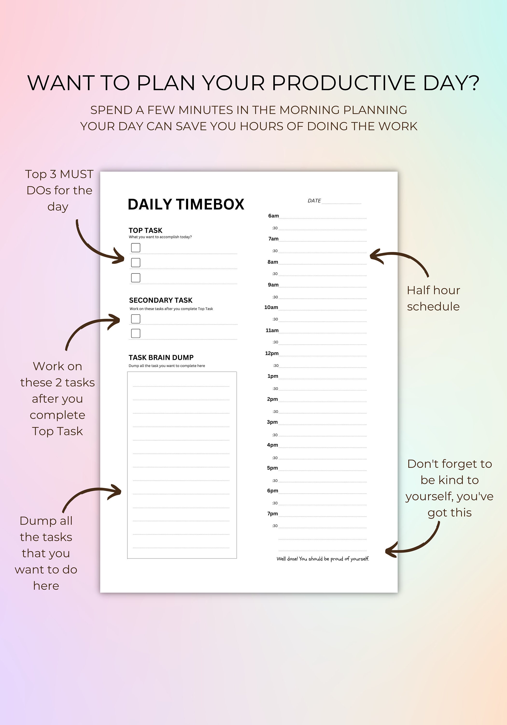 Daily Timebox Planner Fillable Printable PDF Time Block - Etsy Canada