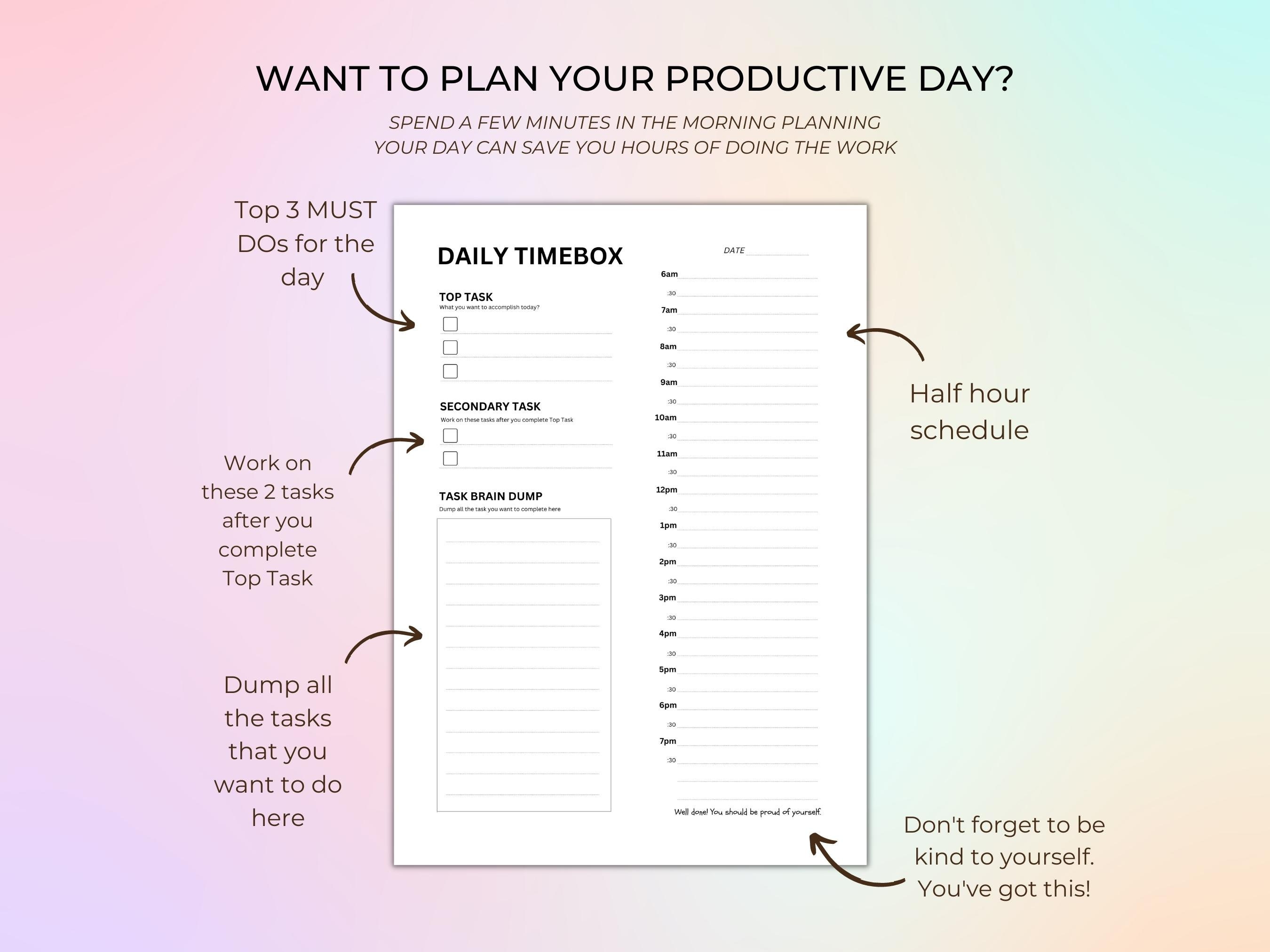 Daily Timebox Planner Fillable Printable PDF Time Block - Etsy Australia