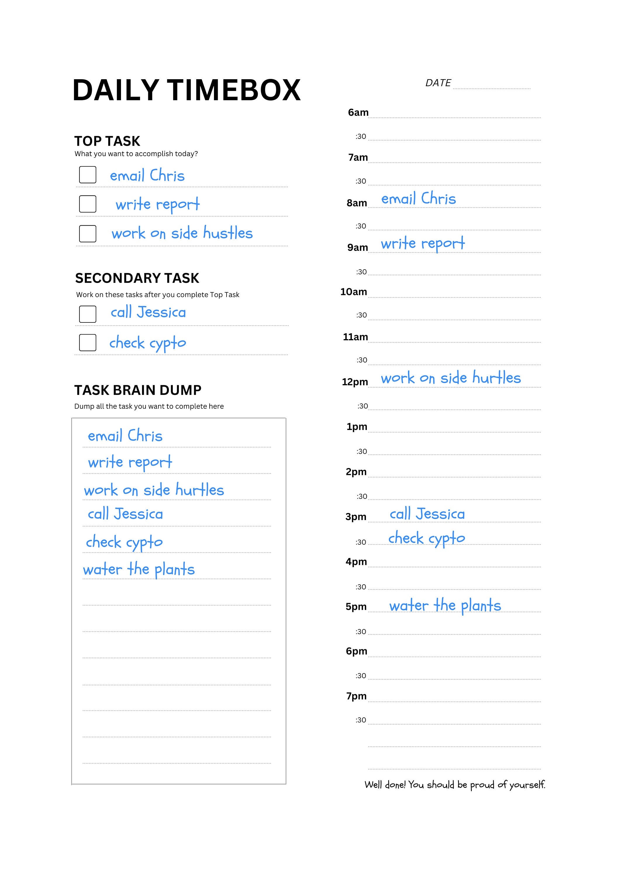 Daily Timebox Planner Fillable Printable PDF Time Block - Etsy UK