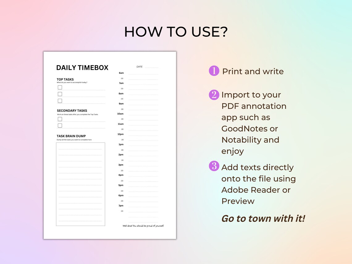 Daily Timebox Planner Fillable Printable PDF Time Block - Etsy