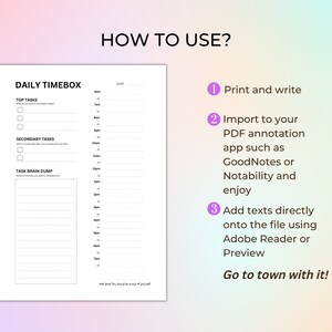 Daily Timebox Planner, Fillable + Printable PDF, Time Block Journal, To ...