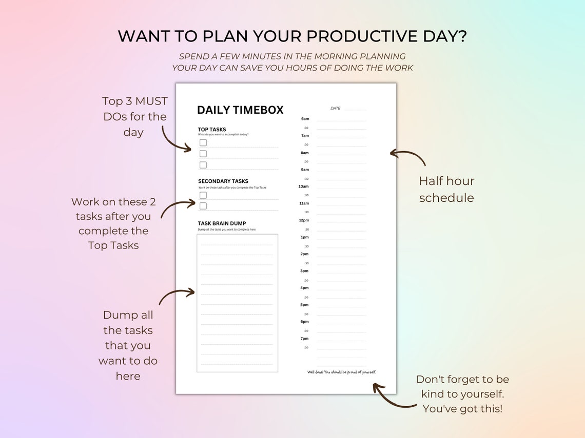 Daily Timebox Planner, Fillable Printable PDF, Time Block Journal, To ... Daily Timebox Planner, Fillable Printable PDF, Time Block Journal, To ...