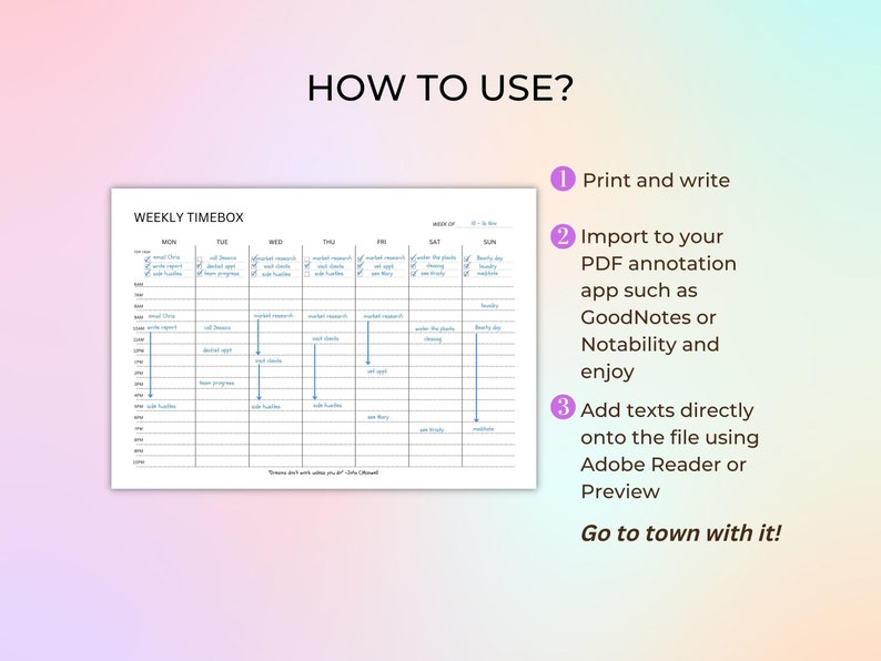 Weekly Timebox Planner, Fillable Printable PDF, Hourly Weekly Time ...