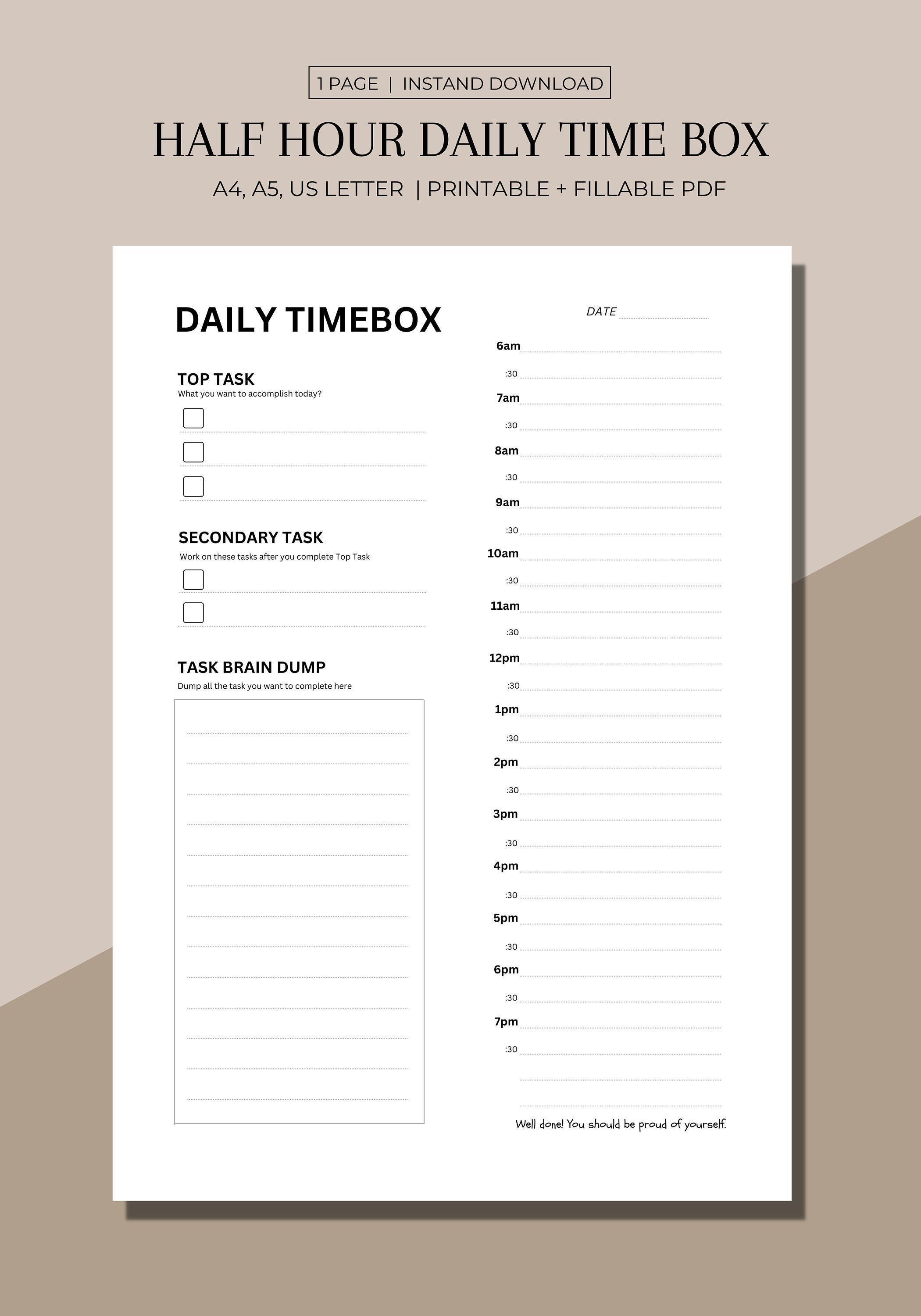 Daily Timebox Planner Fillable Printable PDF Time Block - Etsy UK