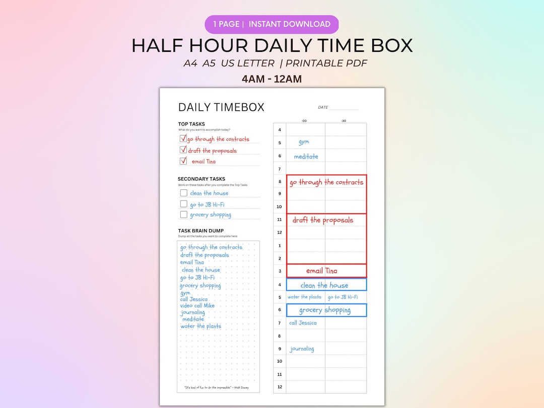 Daily Timebox Planner, ADHD Daily Schedule, Time Block Journal, To-do ...