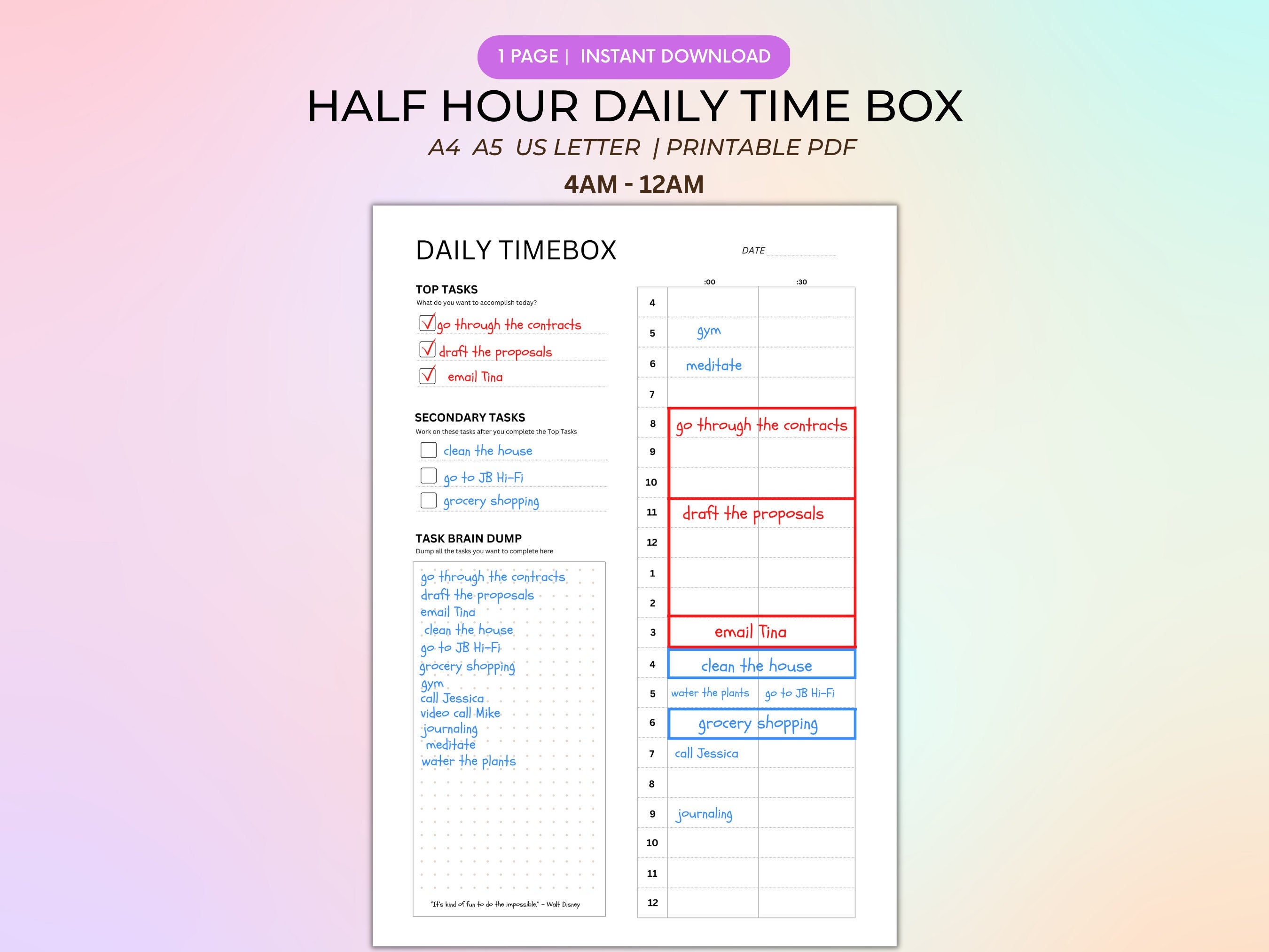 Daily Timebox Planner, ADHD Daily Schedule, Time Block Journal, To-do ...