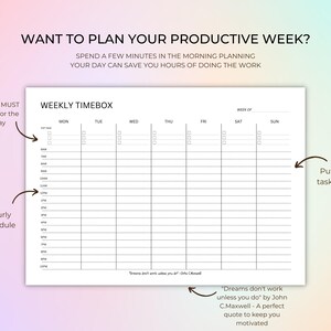 Weekly Timebox Planner, Fillable + Printable PDF, Hourly Weekly Time ...