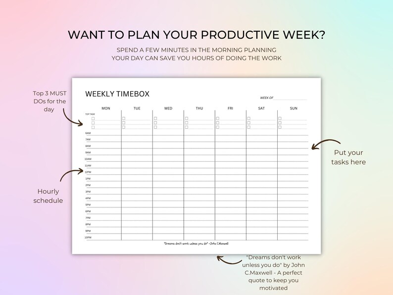 Weekly Timebox Planner, Fillable Printable PDF, Hourly Weekly Time ...