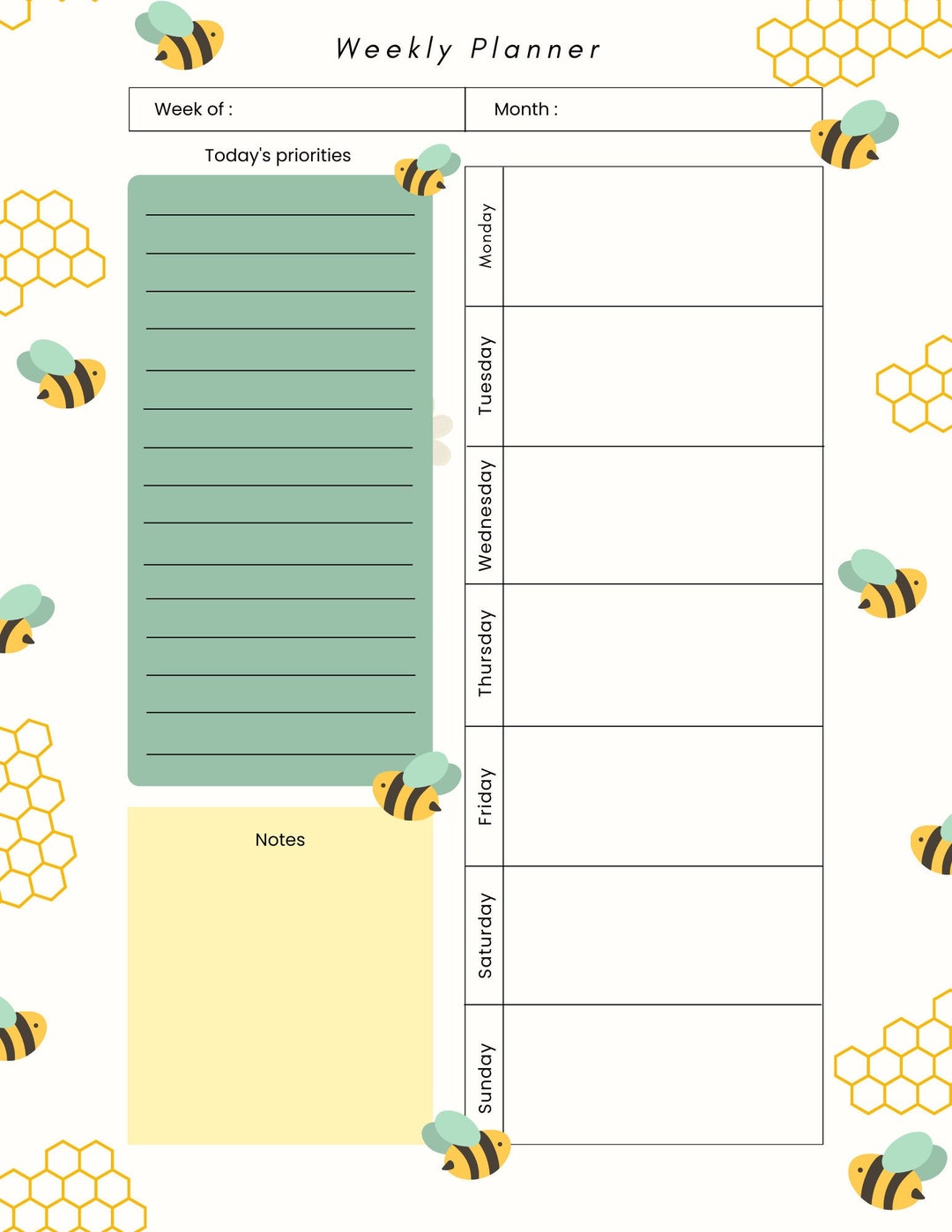 Honeybee Digital Weekly Planner - Etsy