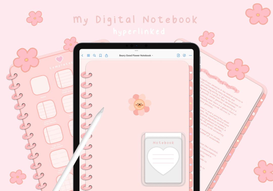 Cute Beary Good Flower Digital Notebook| Hyperlinked Goodnotes5 ...