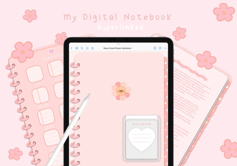 Cute Beary Good Flower Digital Notebook| Hyperlinked Goodnotes5 ...