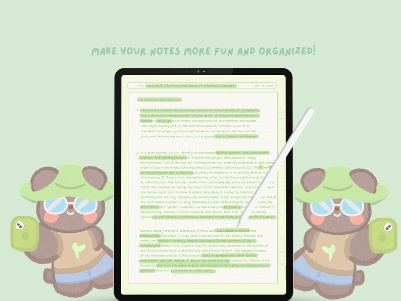 Green Trendy Bear Digital Notebook Hyperlinked Goodnotes - Etsy
