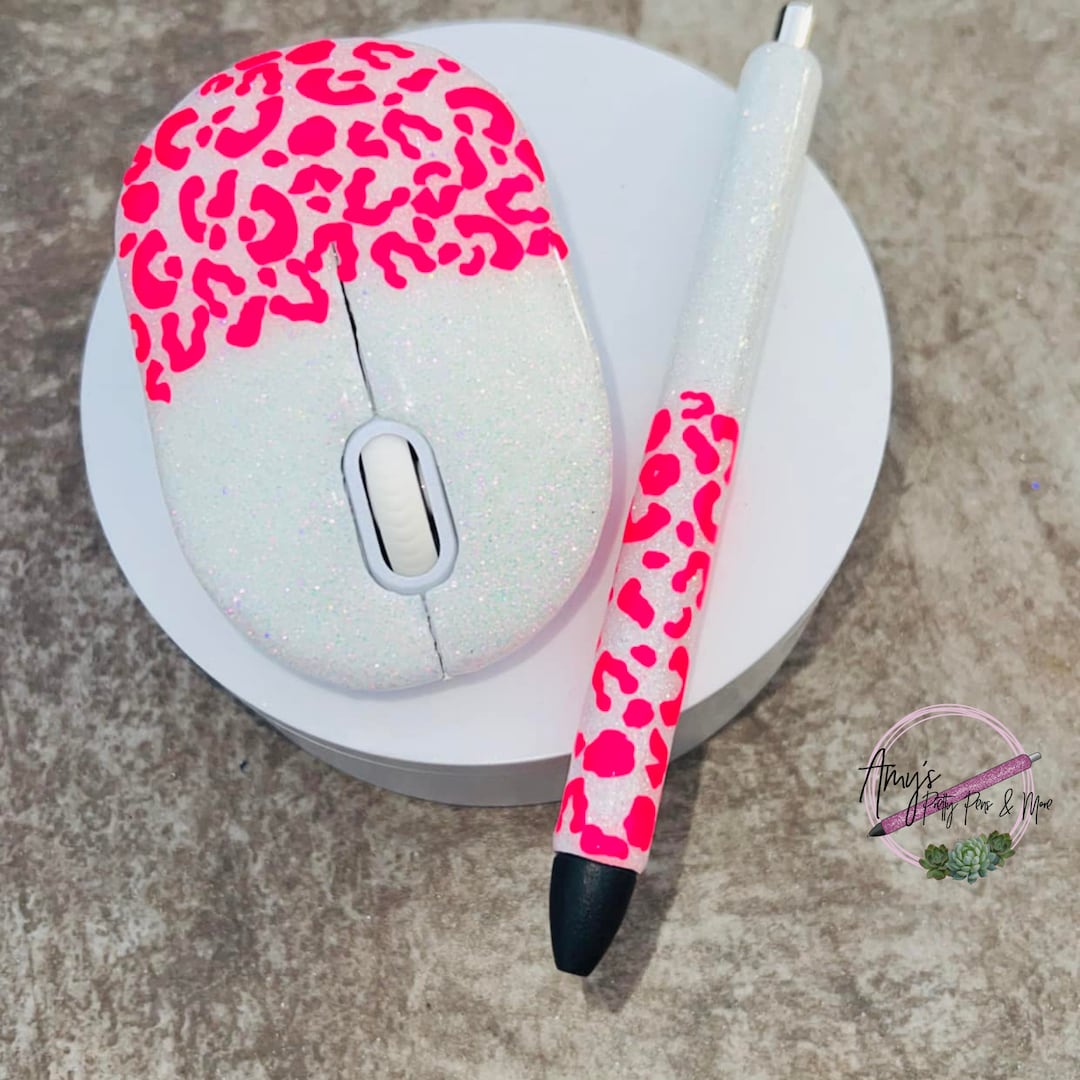 Cheetah Print/glitter/resin/ Personization/wireless Mouse/pen Set - Etsy
