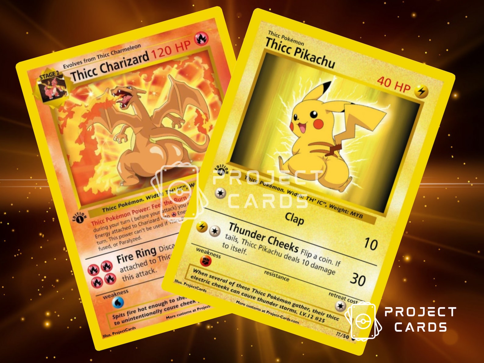 THICC Pikachu Charizard Holographic Custom Card - Etsy