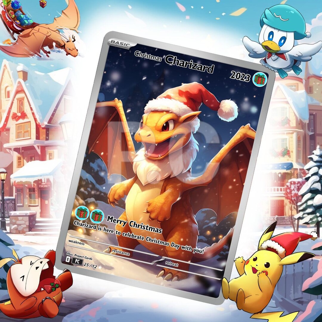 Christmas Charizard Holographic Custom Card - Etsy