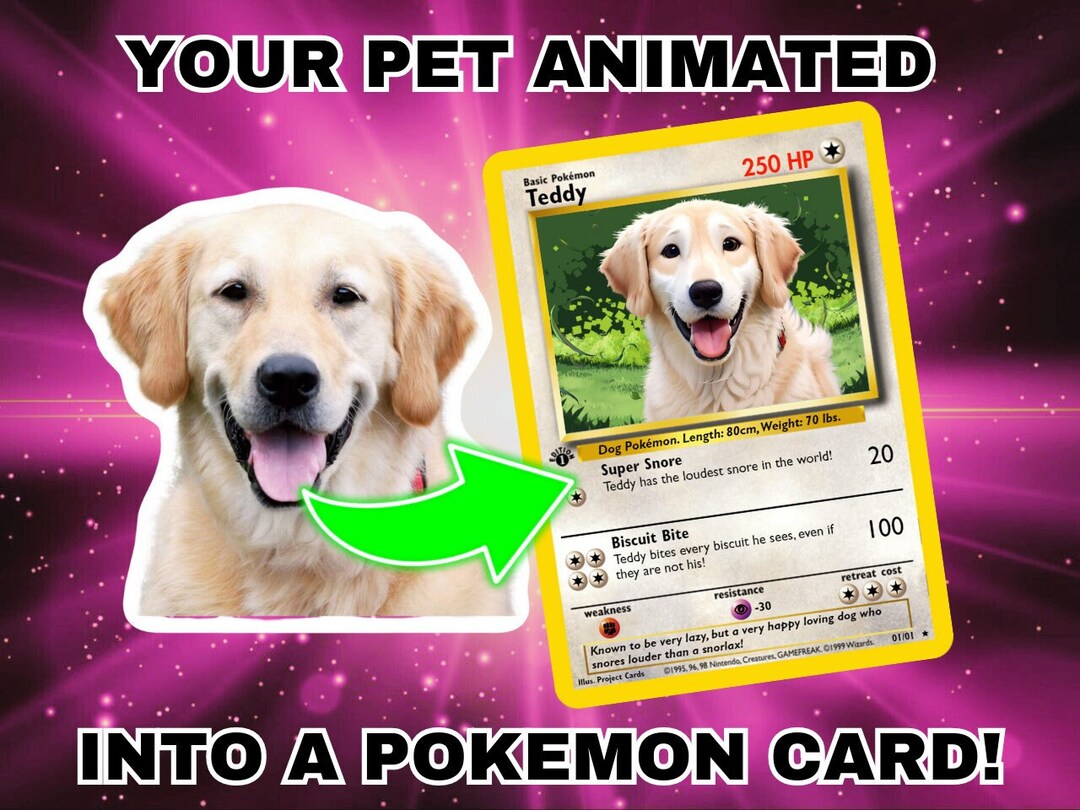 Your Pet Animated Into a Pokemon Card Includes Physical Holo - Etsy UK