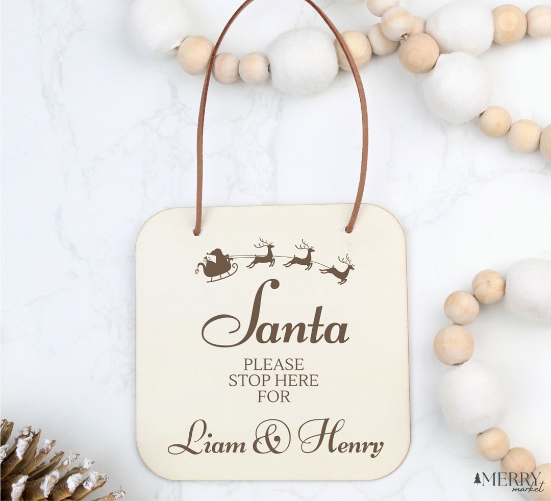Personalized Santa Please Stop Here Sign Personalized Christmas Wood ...