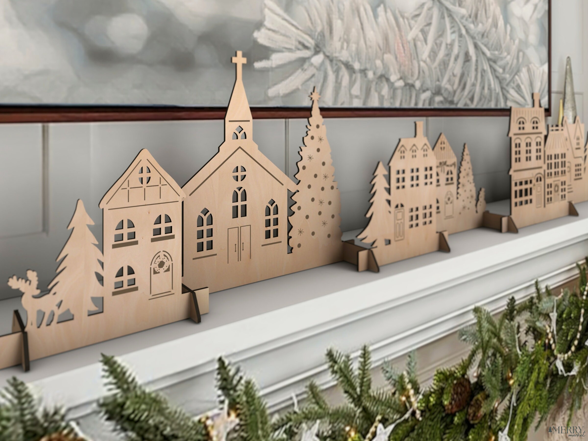 Christmas Village Set Winter Village Scene Wood Christmas - Etsy
