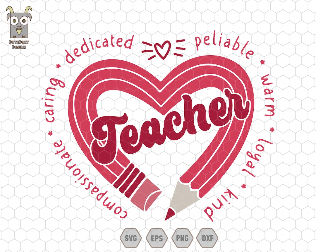 Teacher Pencil Heart Svg, Teacher Appreciation Svg, Back to School Svg ...