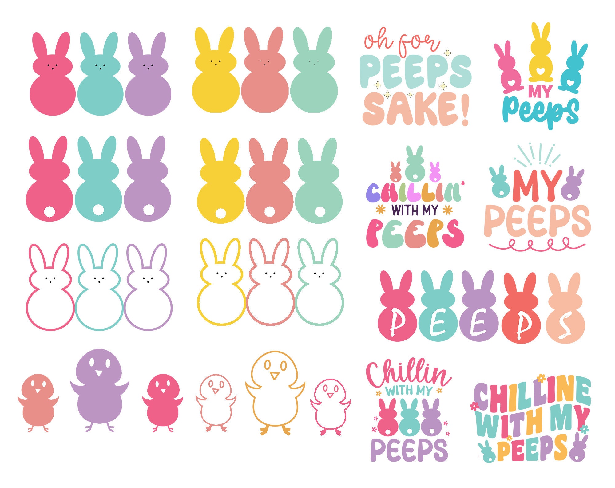 Easter Peeps Svg, Easter Bunny Svg, Peeps Layered Svg, Peeps Svg Files ...