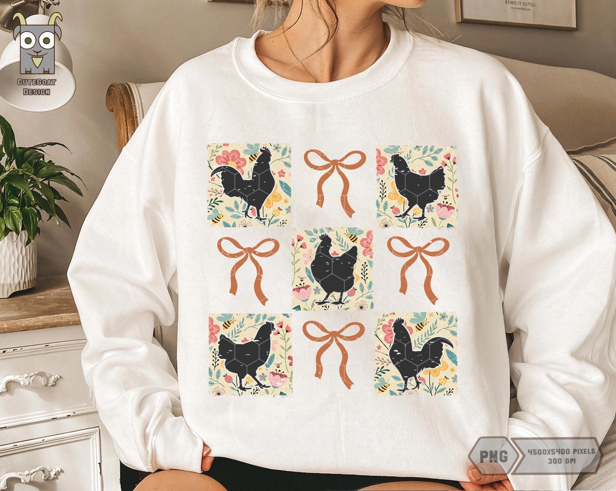 Retro Boho Chicken Farm Png, Chicken Floral Png, Chicken Coquette Bow ...