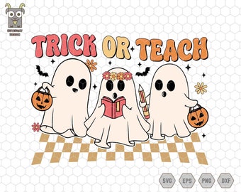 Trick or Teach SVG, Halloween Teacher Svg, Teacher Gift, Retro ...