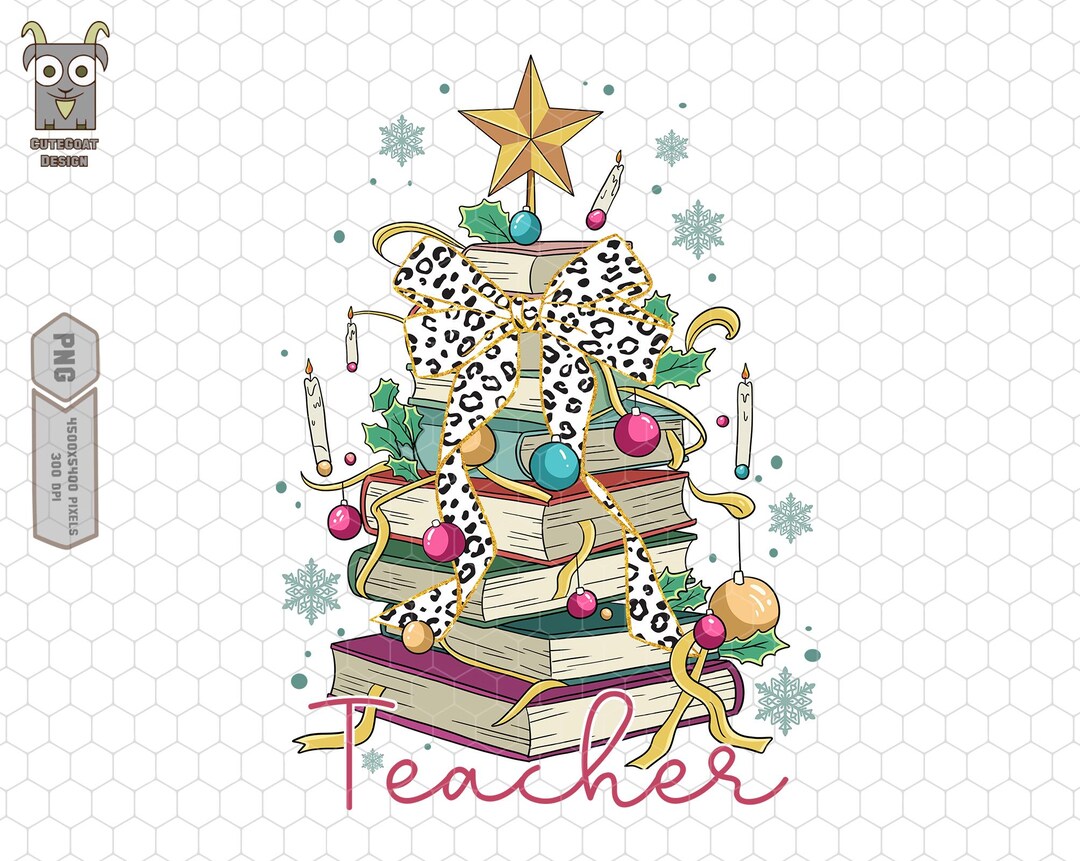 Teacher Christmas Png, Merry Bookmas Png, Xmas Book Tree Png, Glitter ...