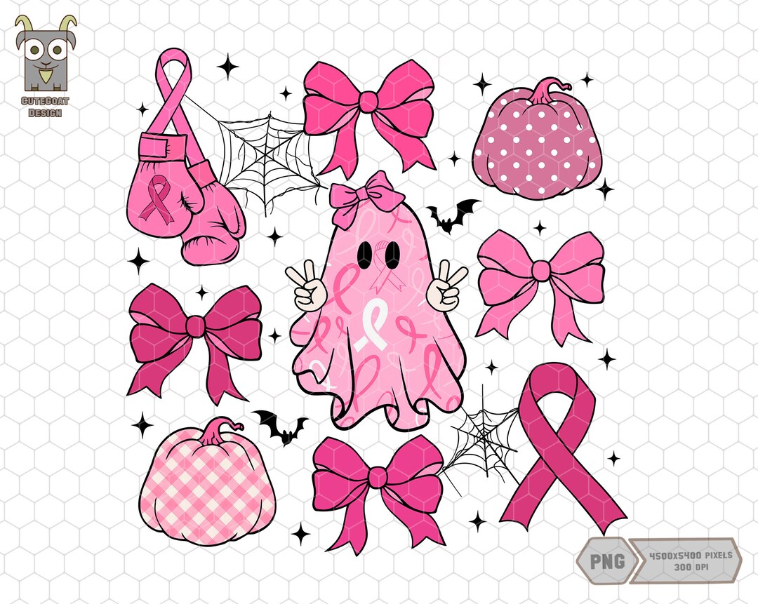 Breast Cancer Ghost Coquette Bow Png, Retro Breast Cancer Png, Breast ...
