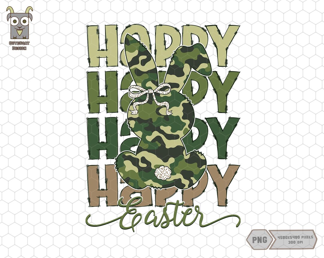 Happy Easter Png, Retro Camo Easter Bunny Png, Trendy Easter Png, Happy ...