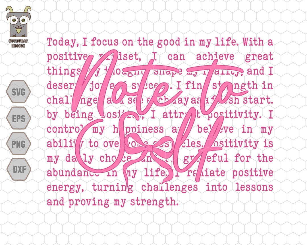 Note to Self Svg, Pink Coquette Bow Svg, Motivational Svg, Mental ...