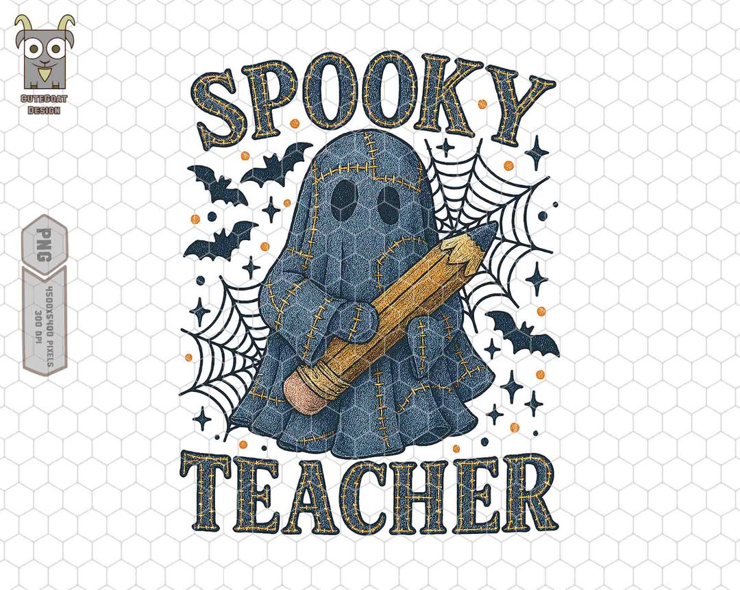 Spooky Teacher Png, Blue Denim Patchwork Spooky Teacher Ghost, Teaching ...
