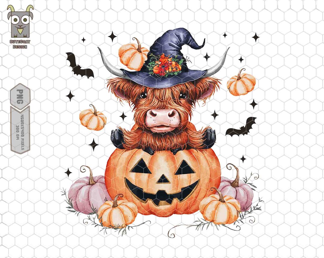 Highland Cow Halloween Png, Spooky Pumpkin Png, Bull Sheet Png, Ghost ...