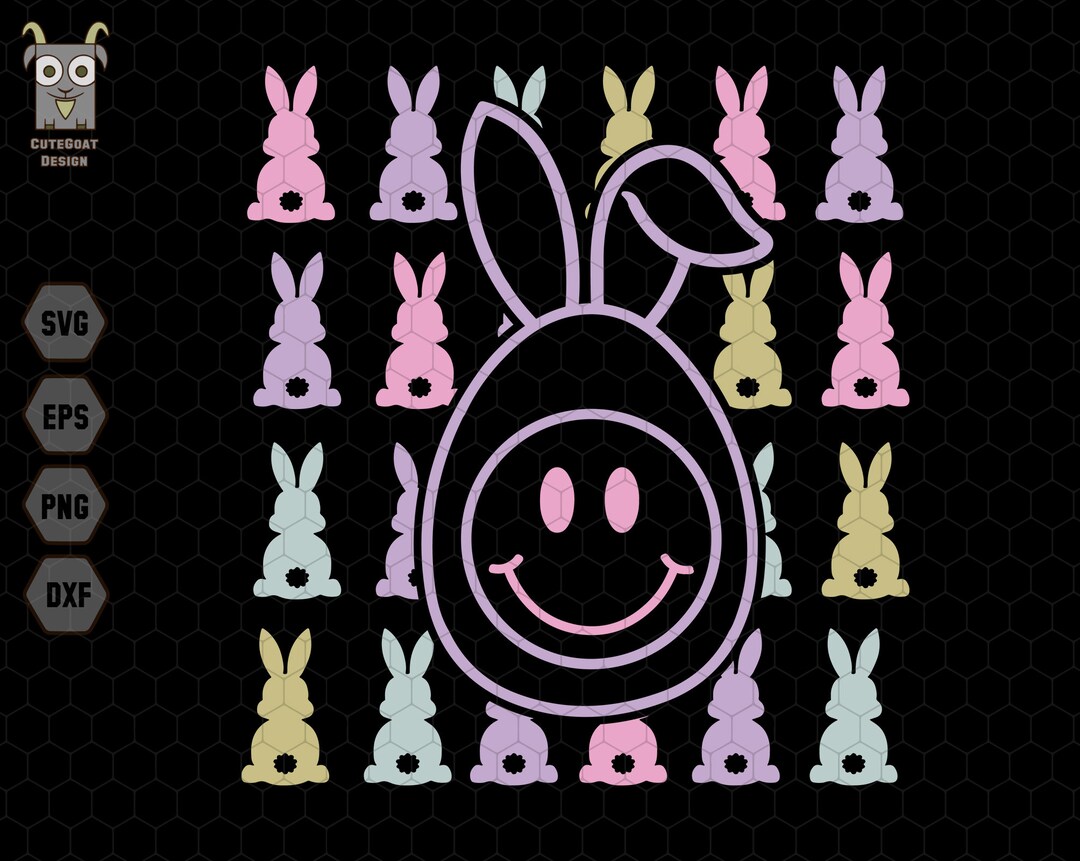 Easter Bunny Svg, Leopard Smiley Bunny Svg, Bunny Peeps Svg, Retro ...