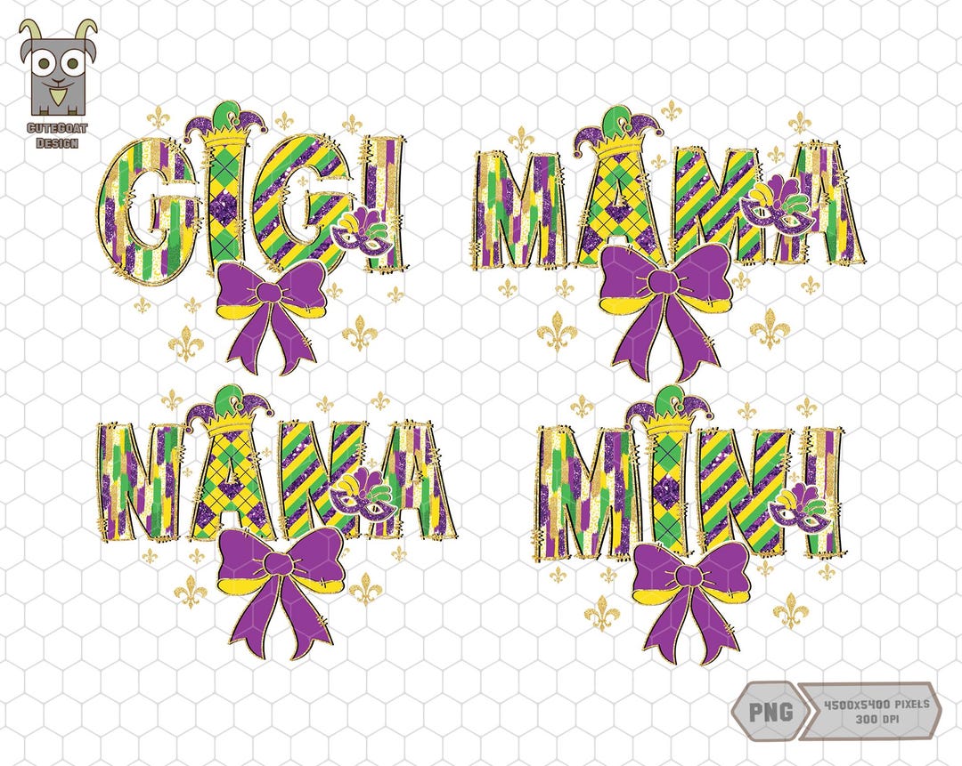 Gigi Mardi Gras Coquette Bow Png, Mama Png, Nana Png, Mini Png, Happy ...