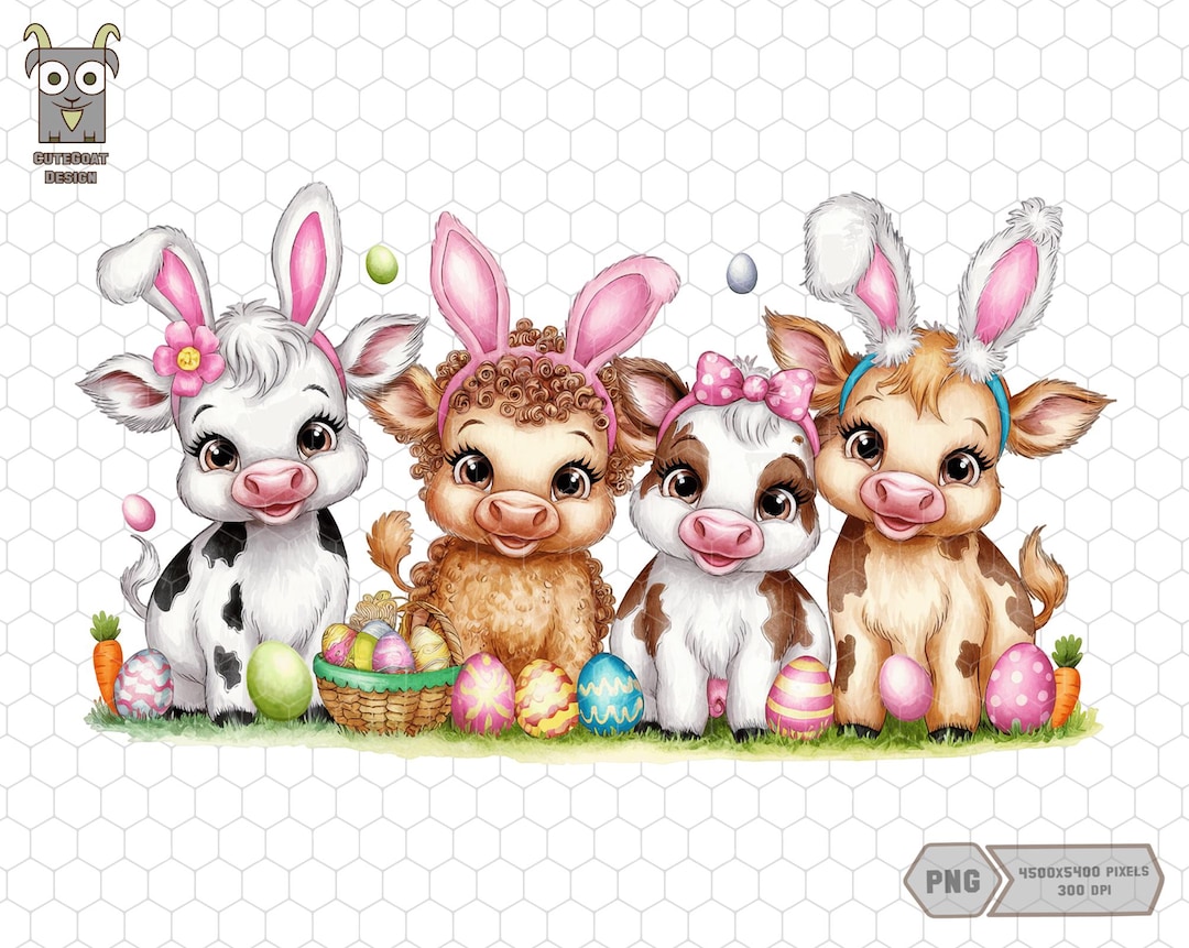 Easter Day Highland Cow Png, Cute Cow Easter Png, Retro Easter Png ...