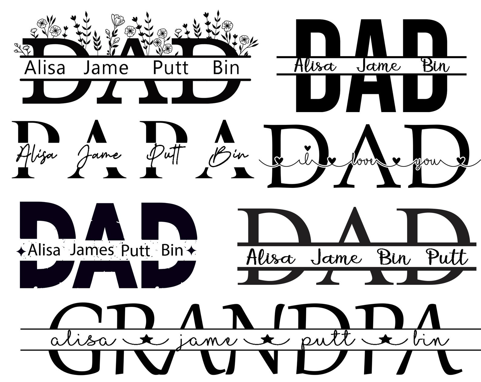 Dad Svg Bundle, Dad Monogram Svg, Grandpa Monogram Svg, Dad With Kid ...