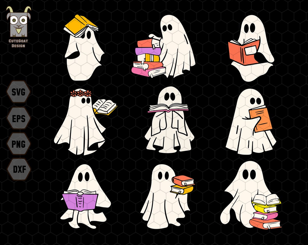 Ghost Books Cute Svg Bundle, Teacher Halloween, Read More Boook Svg ...