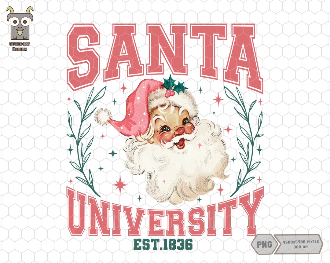 Santa University 1838 Png, Retro Christmas Png, Vintage Santa Png, Pink ...
