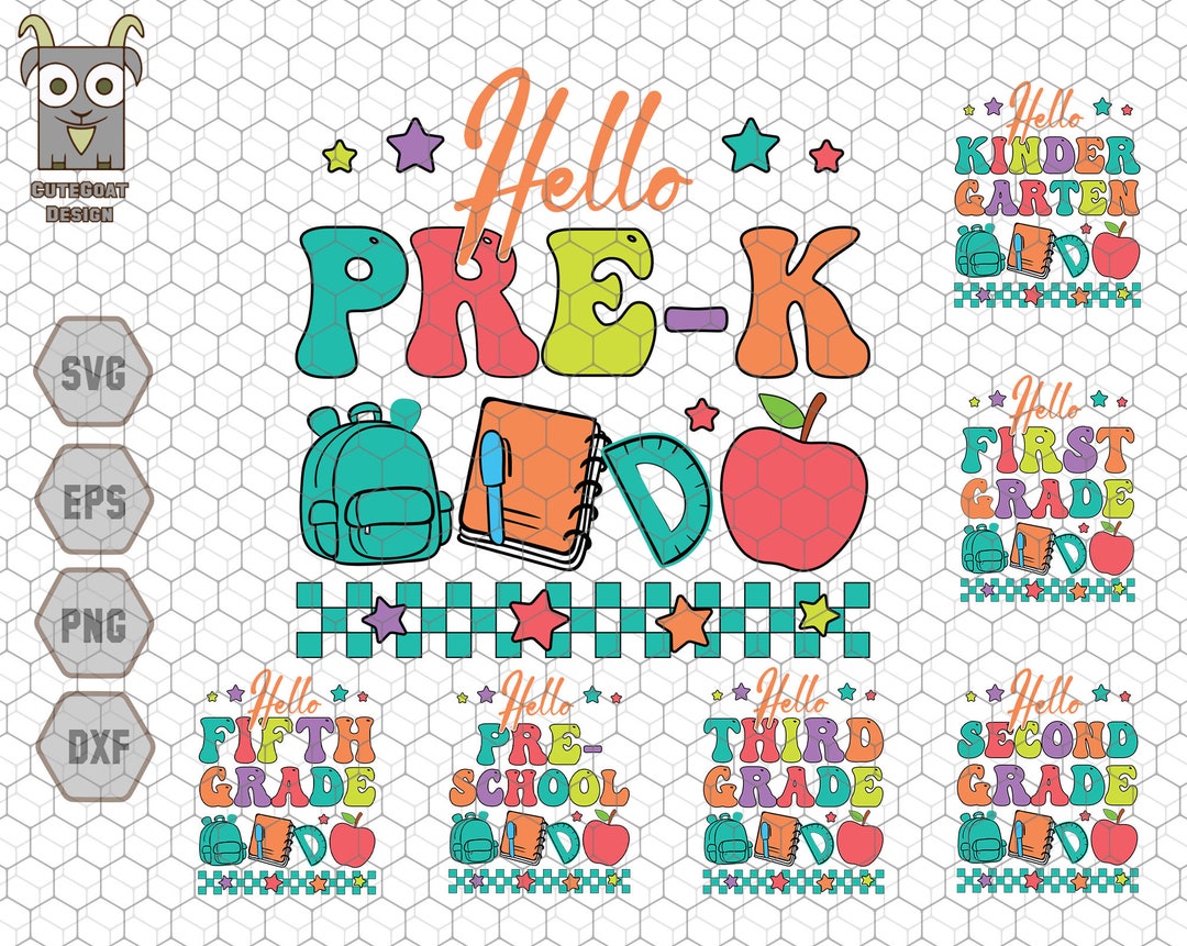 Hello Back to School Svg Bundle, Kindergarten Svg, 1st Day of School ...