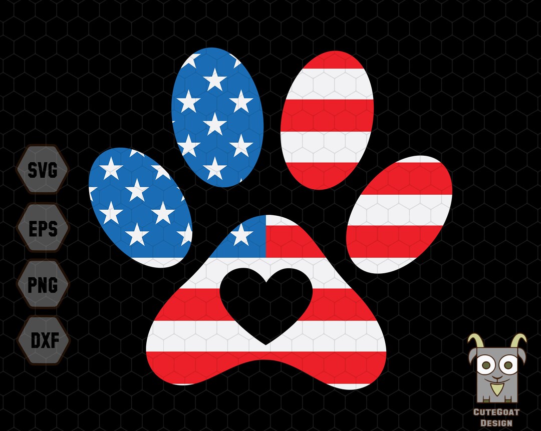 Paw Print American Flag Svg, Dog Paw 4th of July Svg, America Flag Svg ...