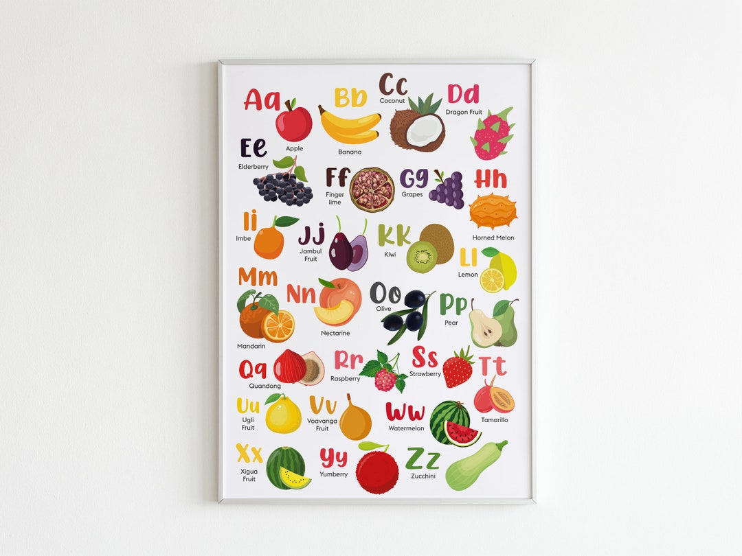 Fruit & Vegetable Alphabet Prints, Fruits ABC Nursery Wall Art, Boho ...