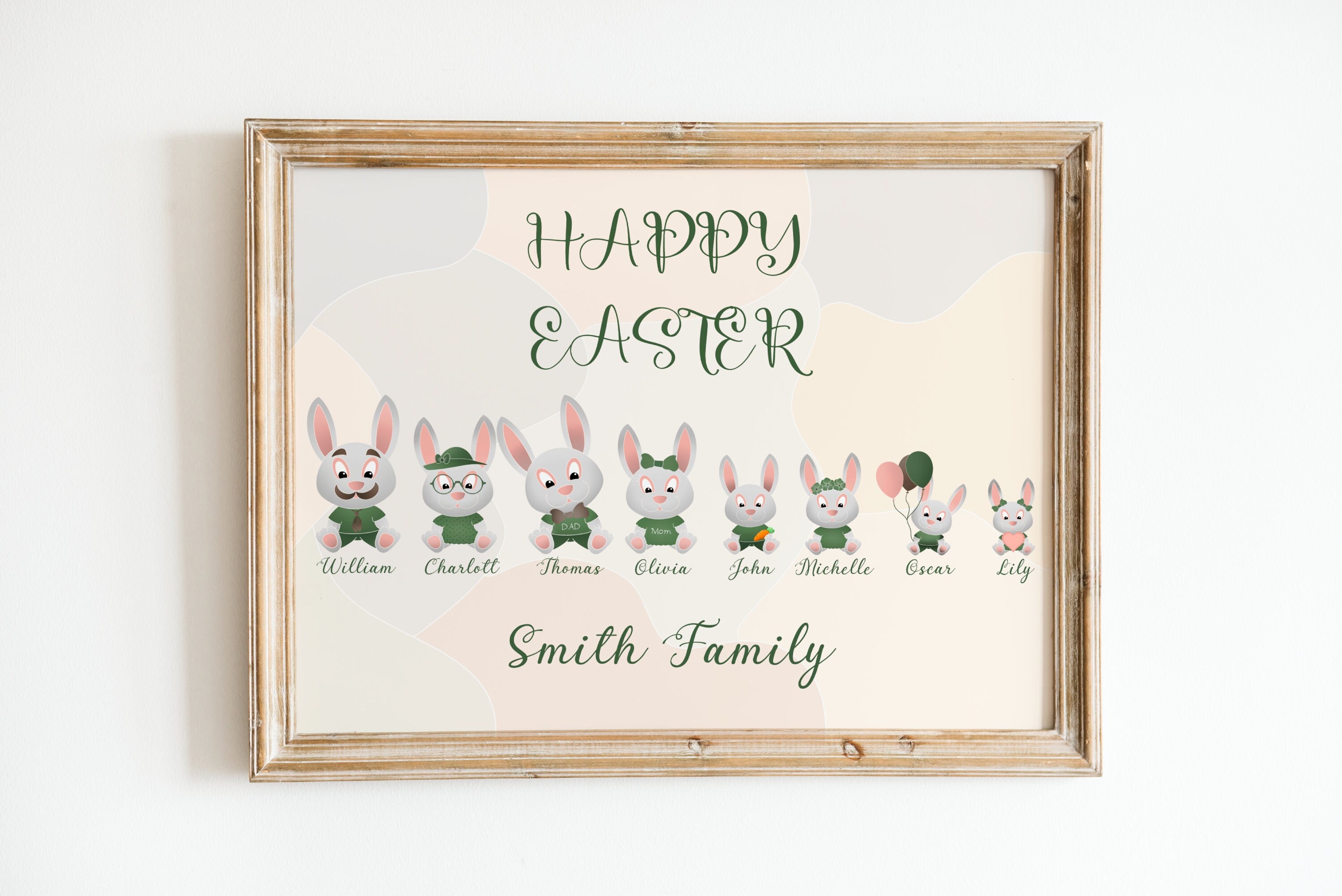 Easter Bunny Print, Fully Custom Easter Family Portrait, Personalized ...