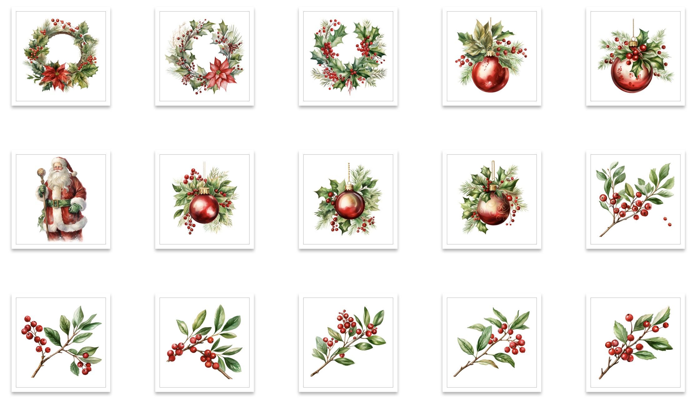 Christmas Bundle Clipart Watercolour, Santa Clipart, Christmas Clipart ...